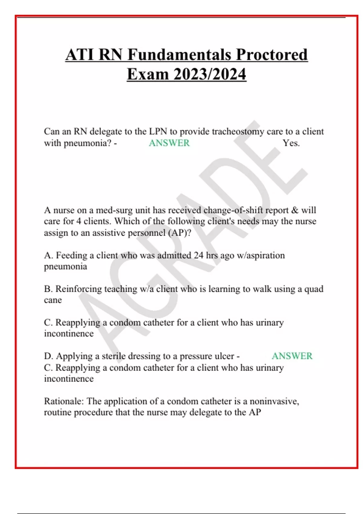 ATI RN Fundamentals Proctored Exam 2023/2024 - ATI RN Fundamentals ...