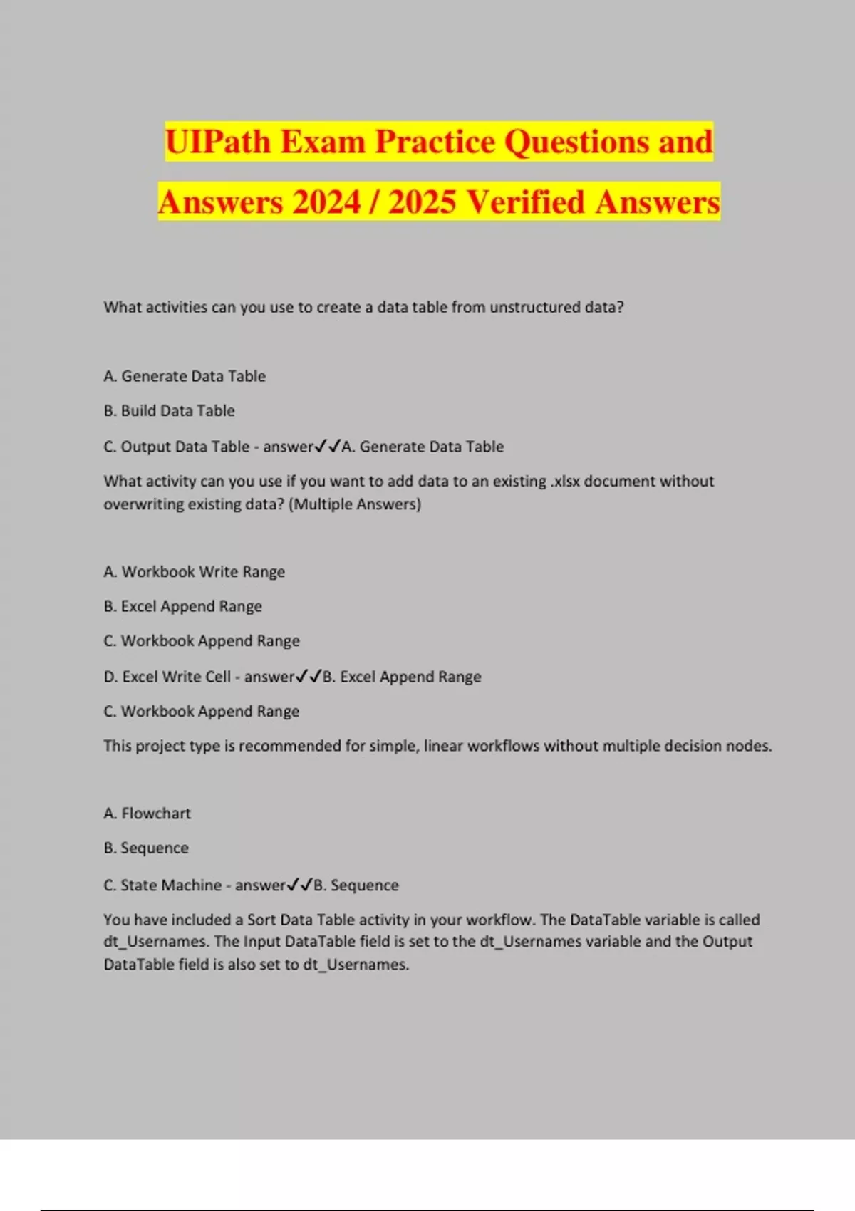 UIPath Exam Practice Questions and Answers 2024 / 2025 Verified Answers - UIPath - Stuvia US