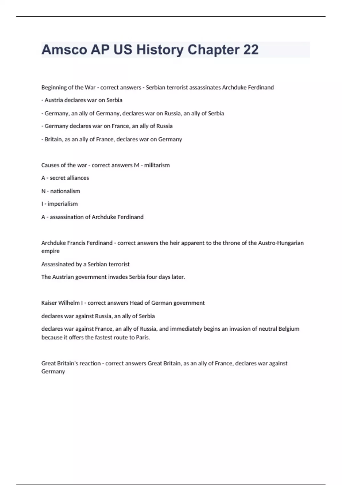 Amsco AP US History Chapter 22 questions well answered 2024 - AMSCO AP - Stuvia US