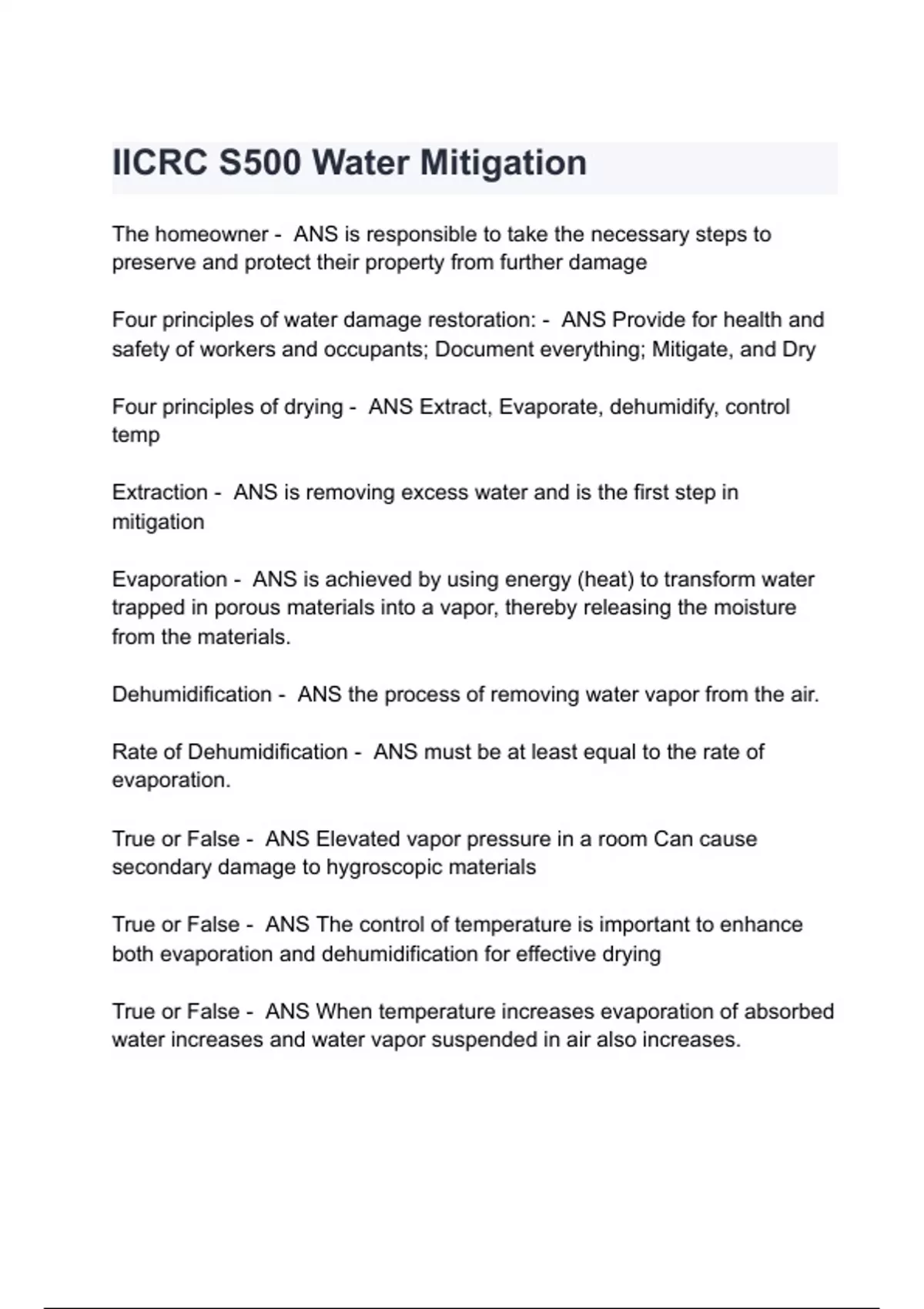 IICRC S500 Water Mitigation Exam Questions with Answers 2024/2025( A+ ...