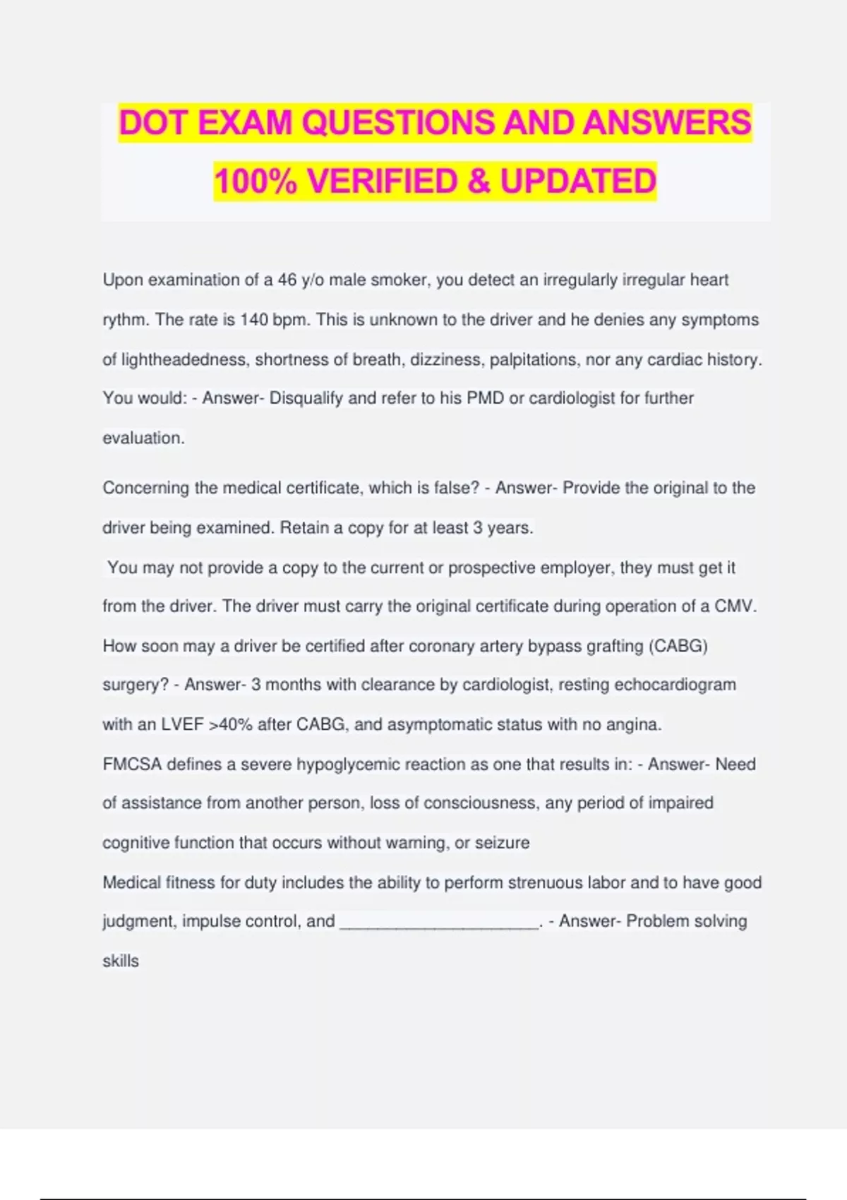 DOT EXAM QUESTIONS AND ANSWERS 100% VERIFIED & UPDATED - DOT - Stuvia US