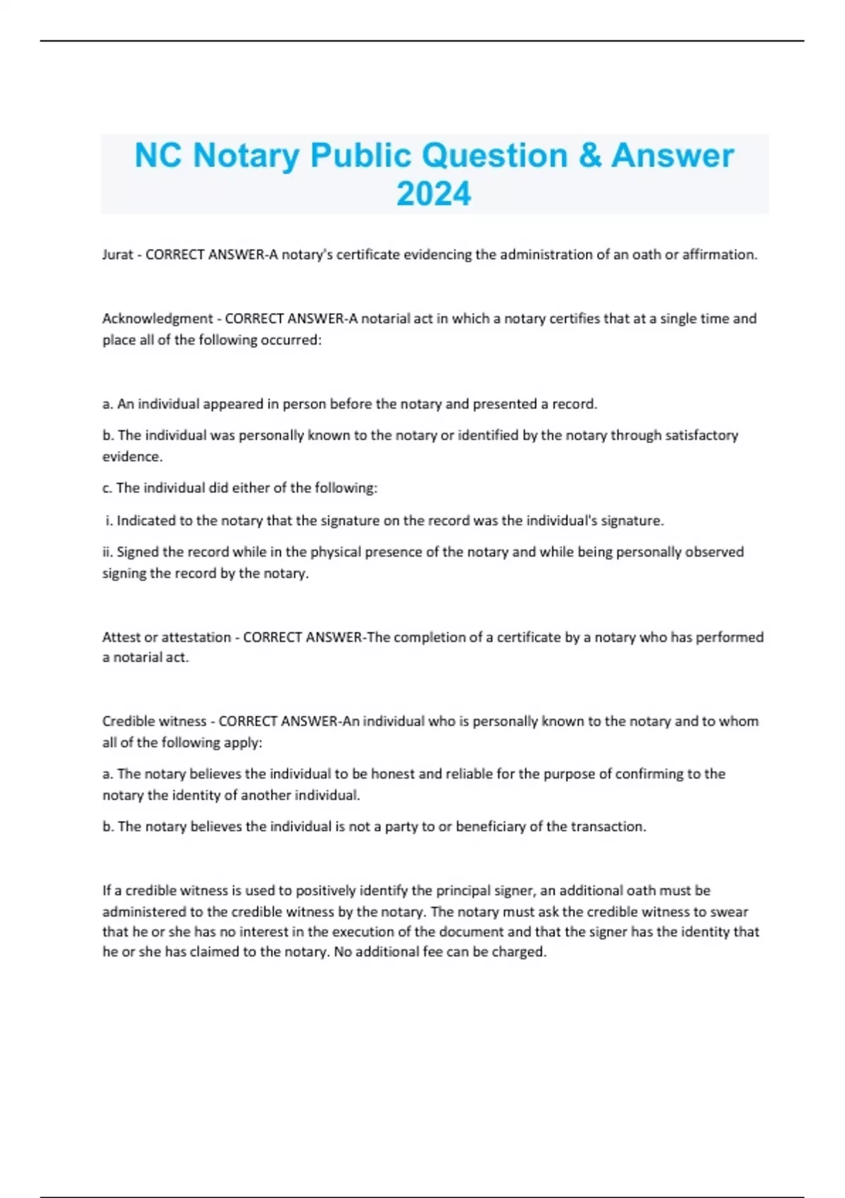 NC Notary Public Question & Answer 2024 - NC Notary Public - Stuvia US