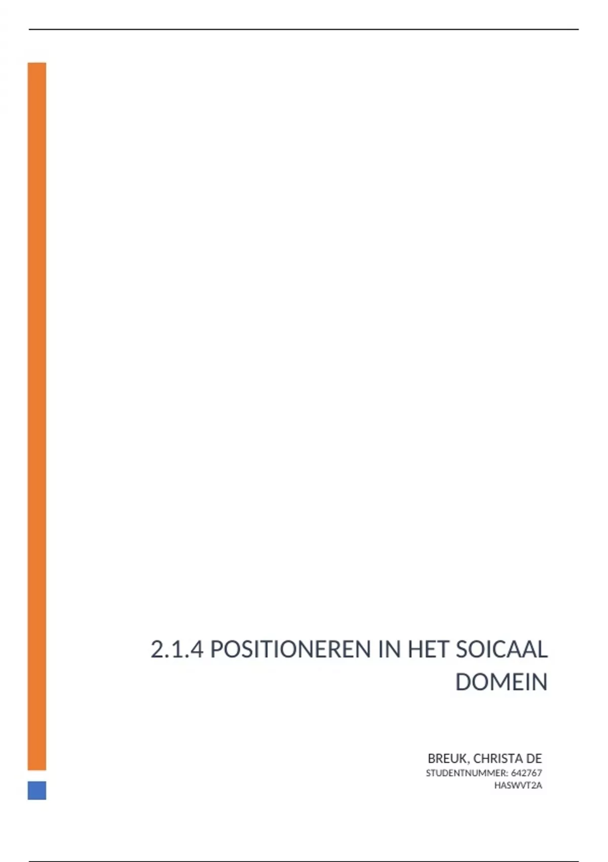 2.1.4 Positioneren in het sociaal domein (cijfer 8,2!!) - 2.1.4 ...