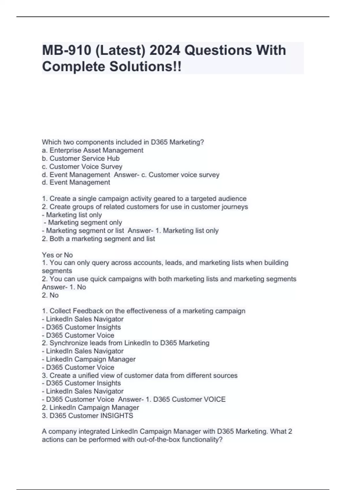 MB-910 (Latest) 2024 Questions With Complete Solutions!! - MB-910 ...