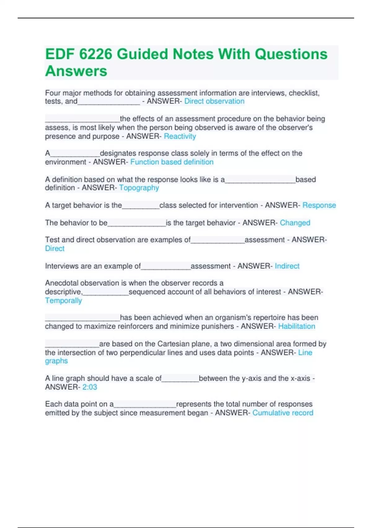 EDF 6226 Guided Notes With Questions Answers - EDF 6226 - Stuvia US