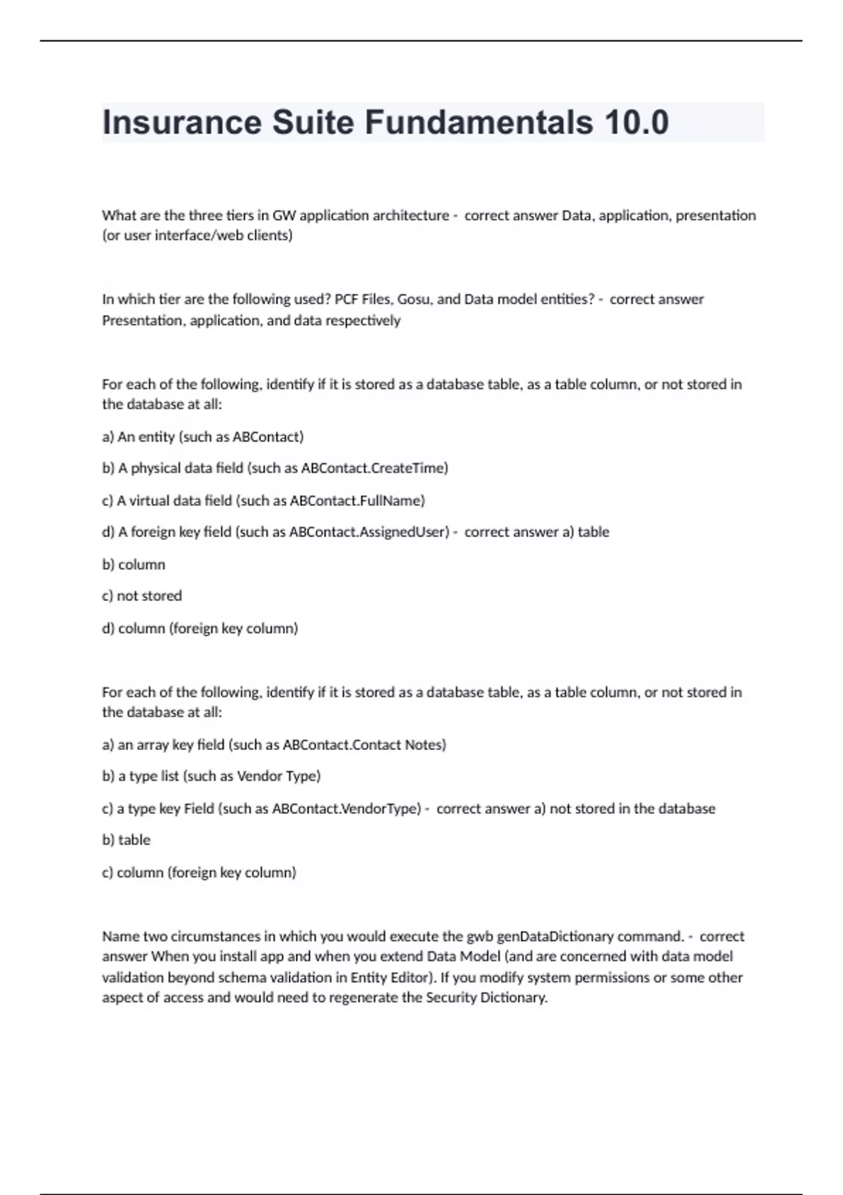 Insurance Suite Fundamentals 10.0 questions with complete solutions ...