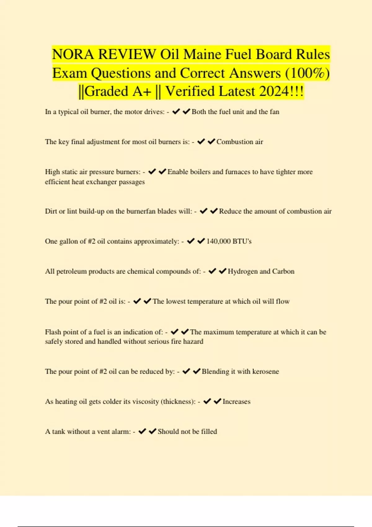 NORA REVIEW Oil Maine Fuel Board Rules Exam Questions and Correct ...