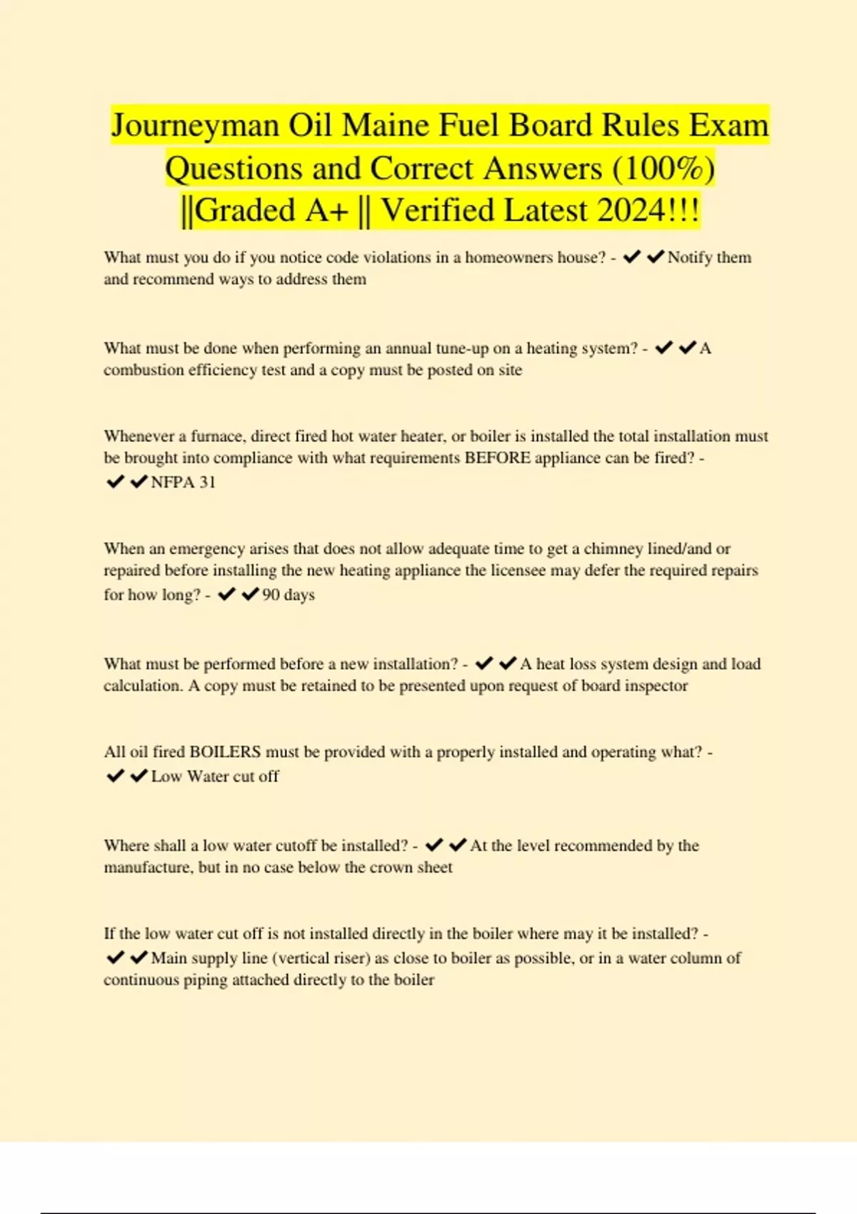 Journeyman Oil Maine Fuel Board Rules Exam Questions and Correct ...