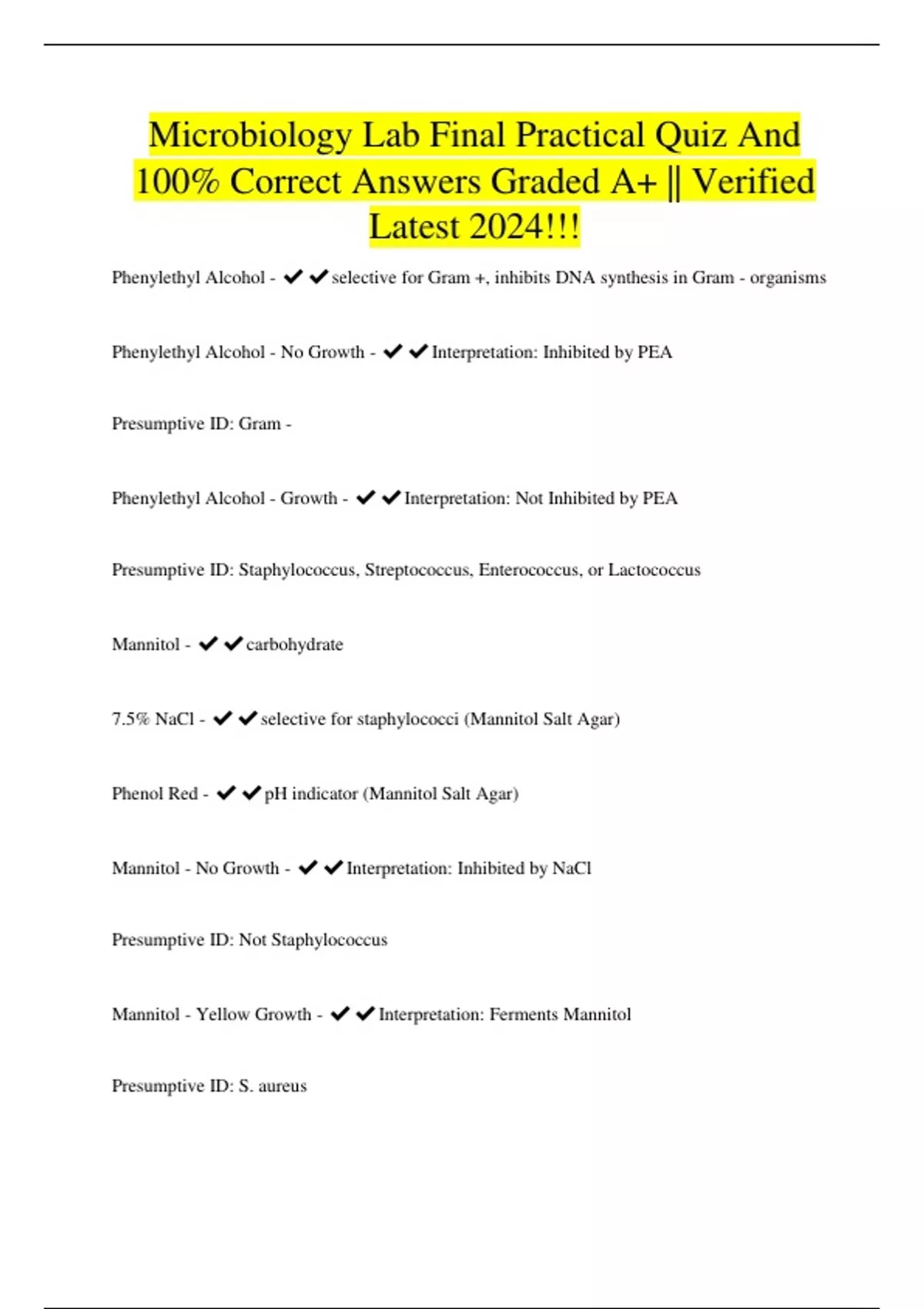 Microbiology Lab Final Practical Quiz And 100% Correct Answers Graded ...