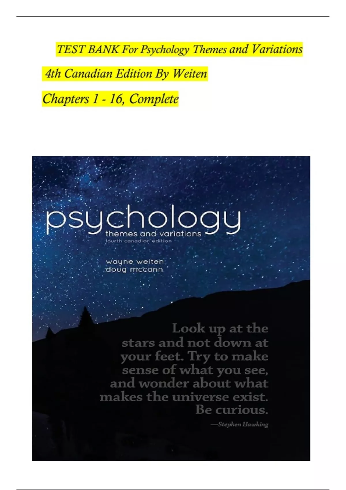 Psychology Themes and Variations, 4th Canadian Edition TEST BANK By ...