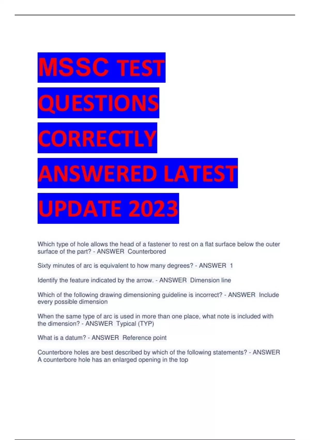 MSSC TEST QUESTIONS CORRECTLY ANSWERED LATEST UPDATE 2023 - MSSC ...