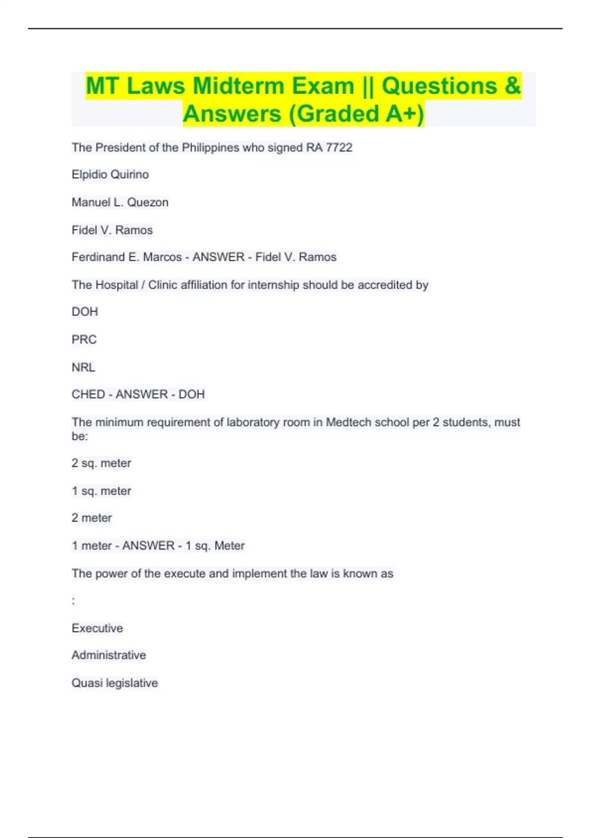 MT Laws Midterm Exam || Questions & Answers (Graded A+) - MT Laws - Stuvia US