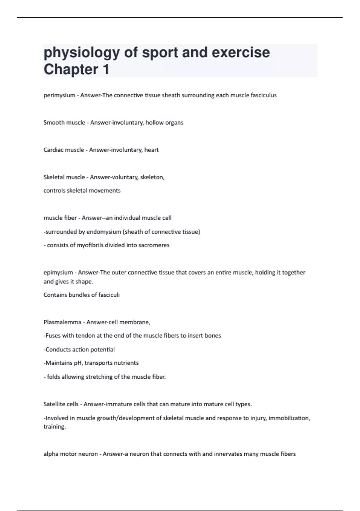 physiology of sport and exercise Chapter 1 Questions With 100% Correct ...
