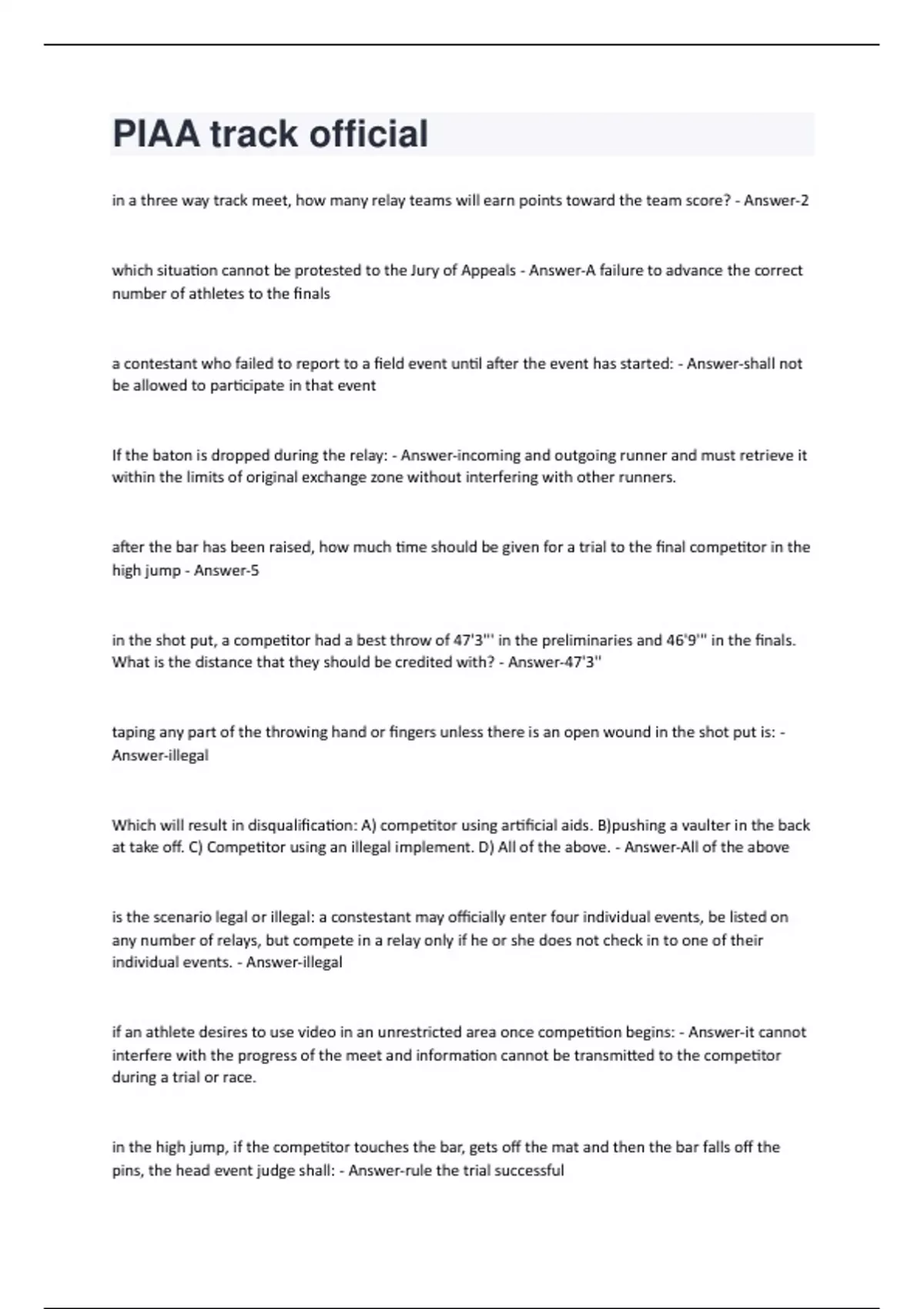 PIAA track official Questions With All Correct Answers!! - PIAA track ...