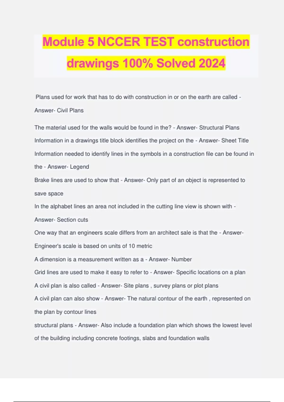 Module 5 NCCER TEST construction drawings 100% Solved 2024 - NCCER ...