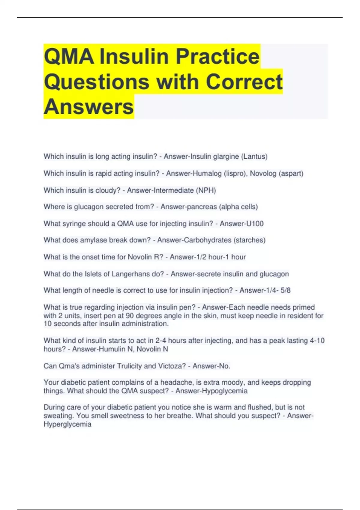 QMA Insulin Practice Questions with Correct Answers - QMA Insulin ...