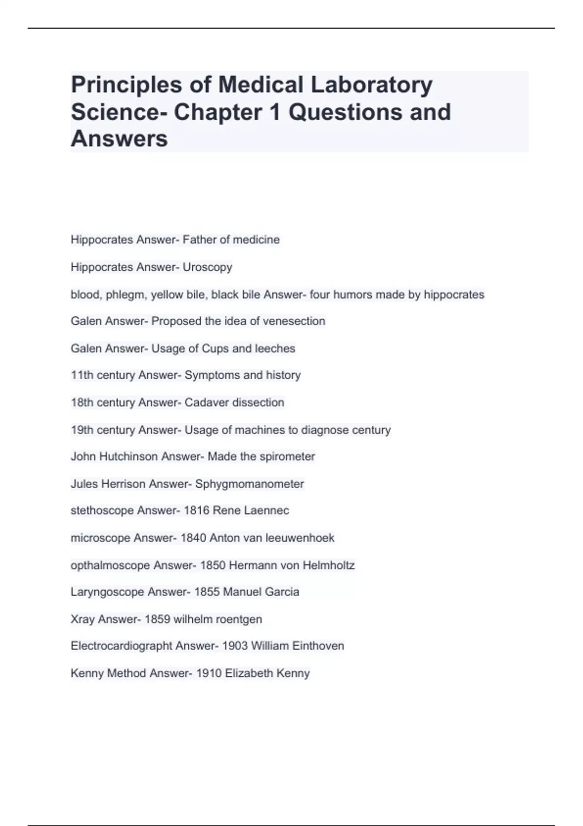 Principles of Medical Laboratory Science- Chapter 1 Questions and ...