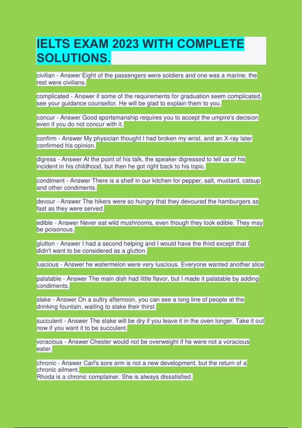 IELTS EXAM 2023 WITH COMPLETE SOLUTIONS - IELTS - Stuvia US