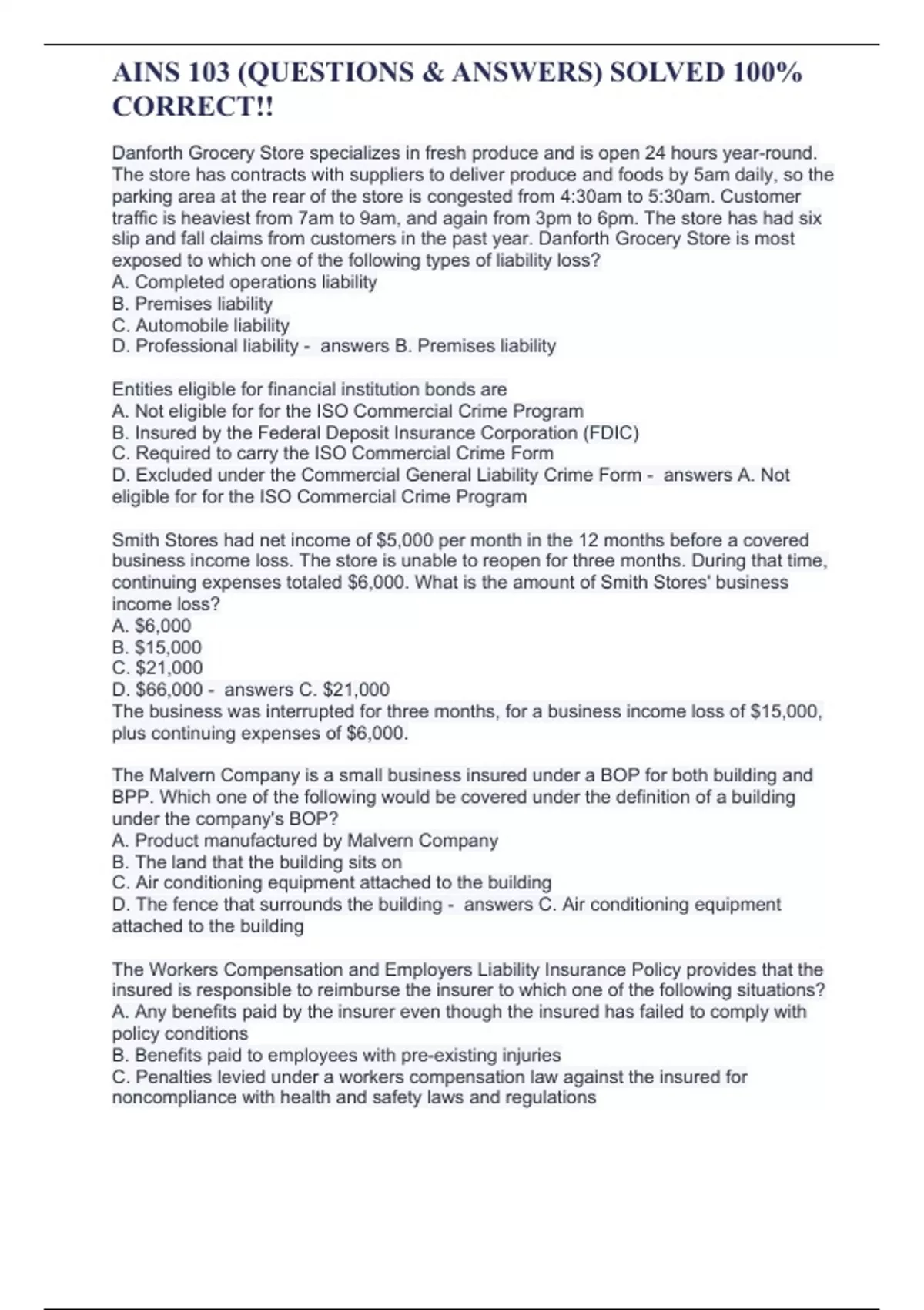 AINS 103 (QUESTIONS & ANSWERS) SOLVED 100% CORRECT!! - AINS 103 - Stuvia US