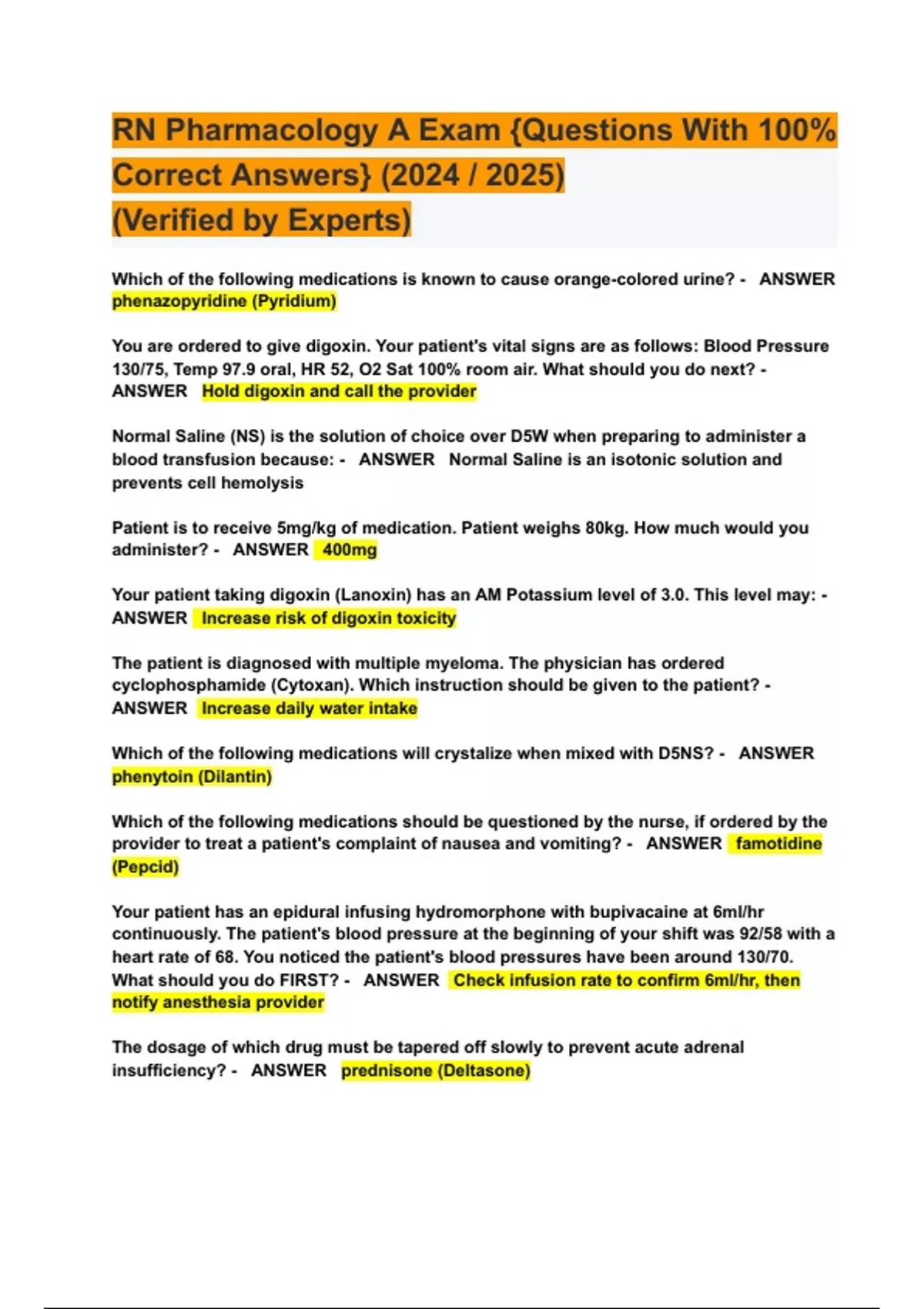 RN Pharmacology A and B Relias Exam ALL BUNDLED HERE!!! |ACTUAL EXAMS ...