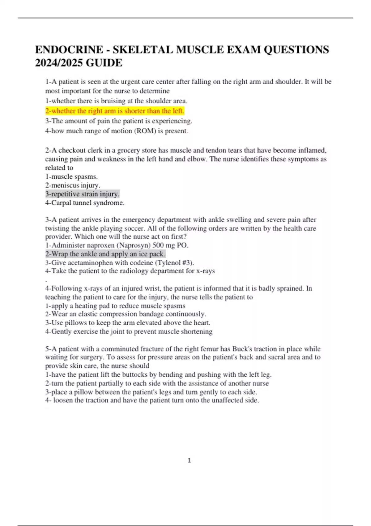 ENDOCRINE - SKELETAL MUSCLE EXAM QUESTIONS 2024/2025 GUIDE - NURS END ...