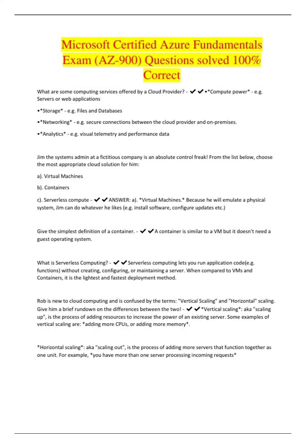 Microsoft Certified Azure Fundamentals Exam (AZ-900) Questions solved ...