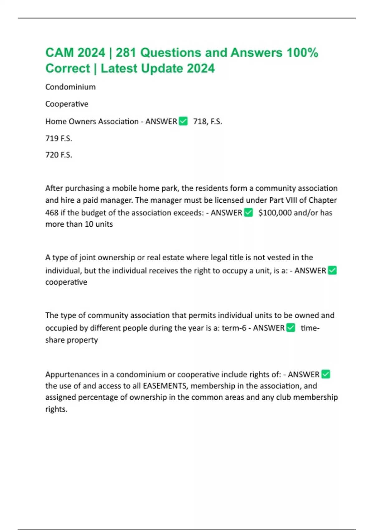 CAM 2024 | 281 Questions and Answers 100% Correct | Latest Update 2024 ...