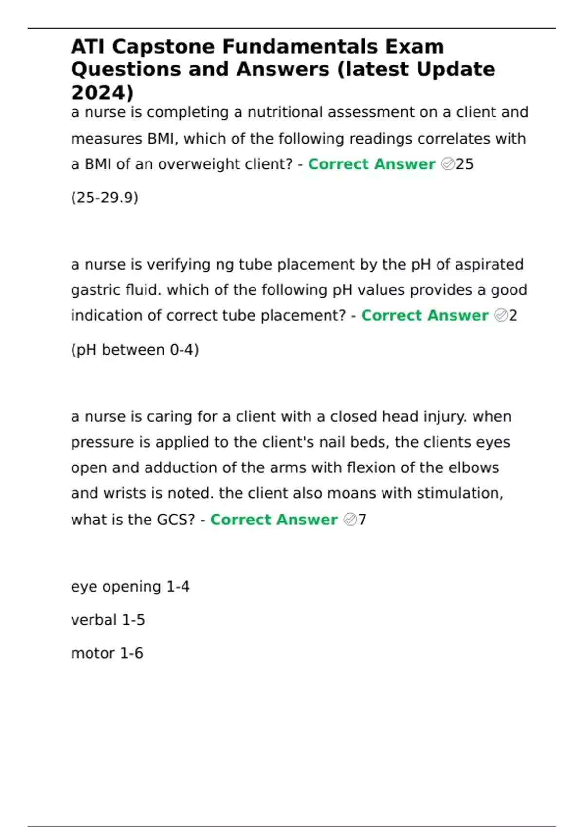 ATI Capstone Fundamentals Exam Questions and Answers (latest Update ...