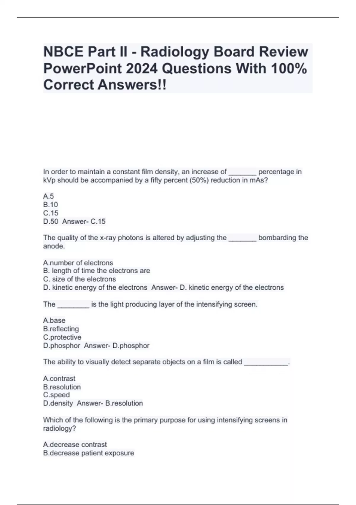 NBCE Part II - Radiology Board Review PowerPoint 2024 Questions With ...