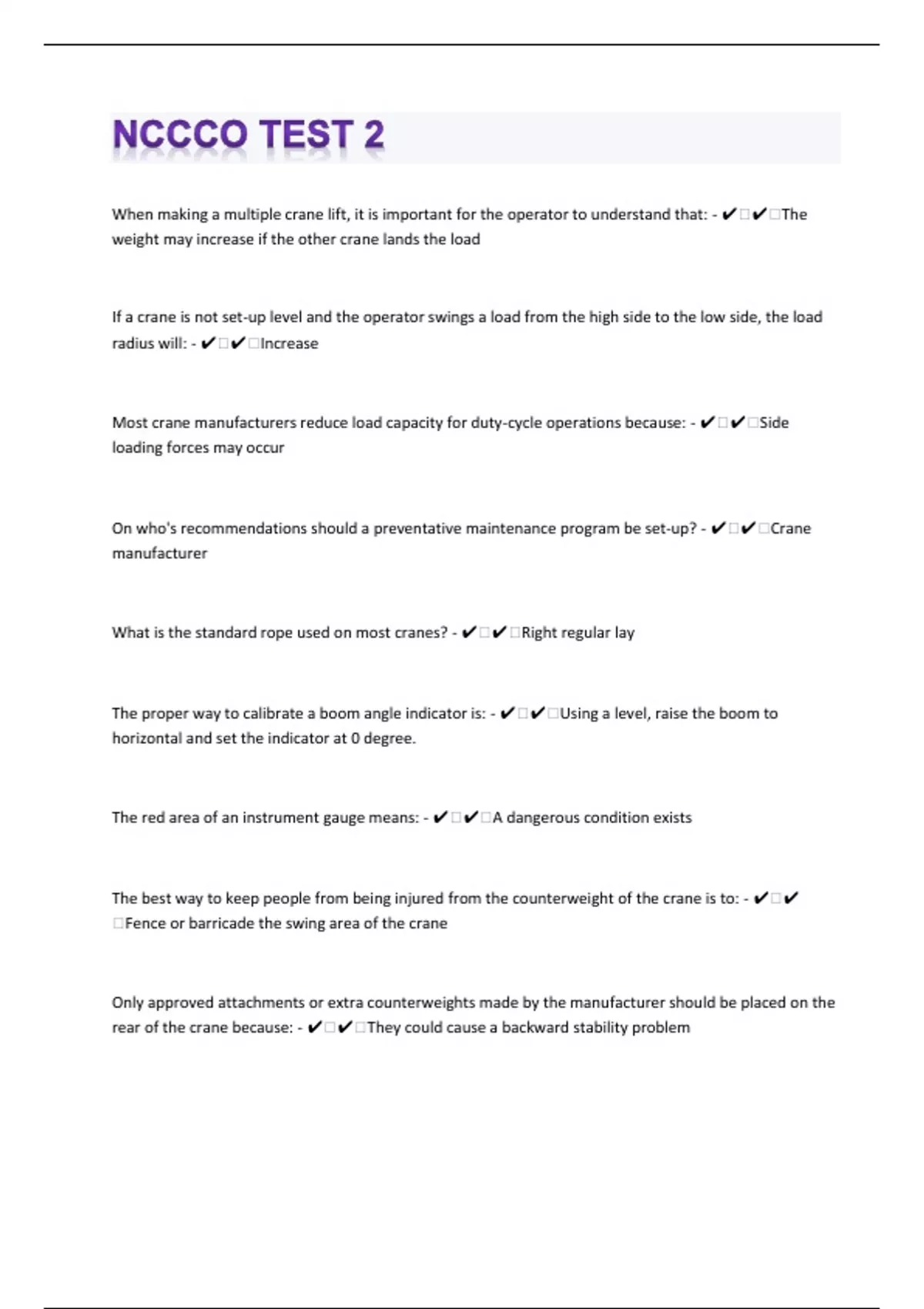 NCCCO TEST 2|50 Questions With Complete Solutions - Nccco - Stuvia US