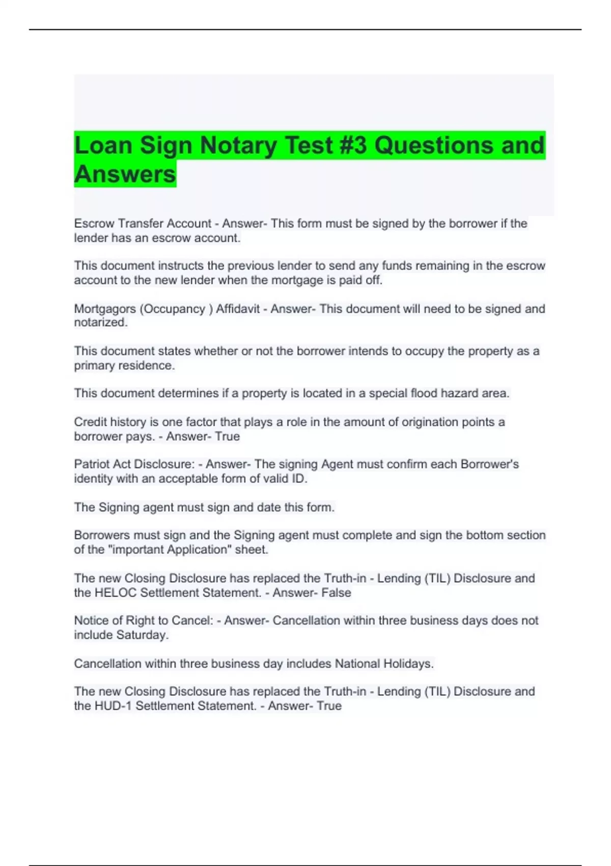 Loan Sign Notary Test #3 Questions and Answers 100% correct - Notary ...