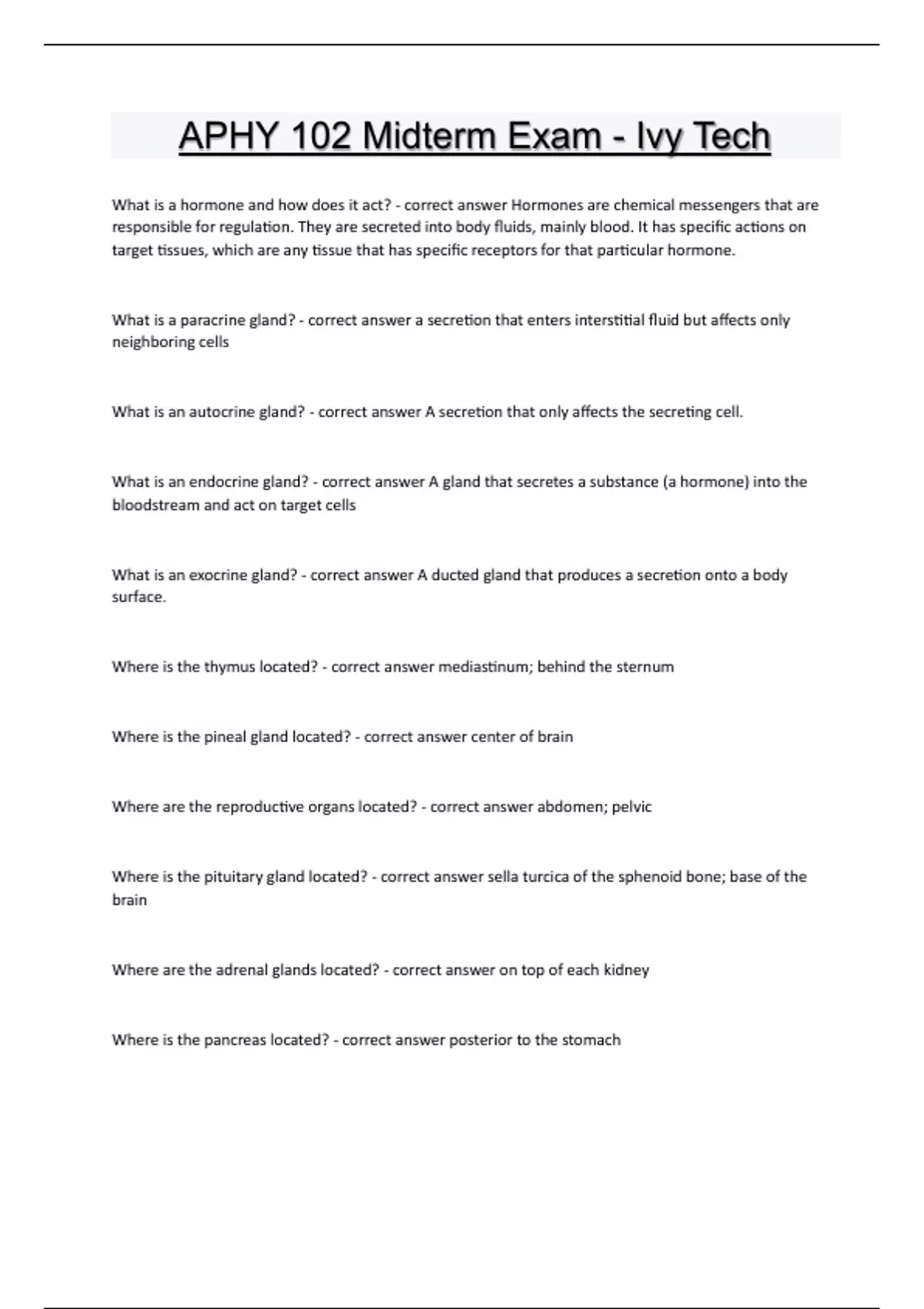 APHY 102 Midterm Exam - Ivy Questions and answers latest update 2024 ...