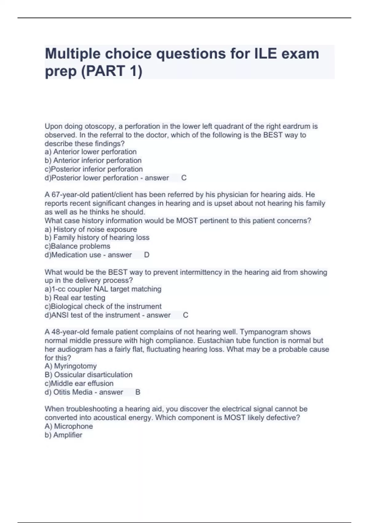 Multiple choice questions for ILE exam prep (PART 1) Questions with ...