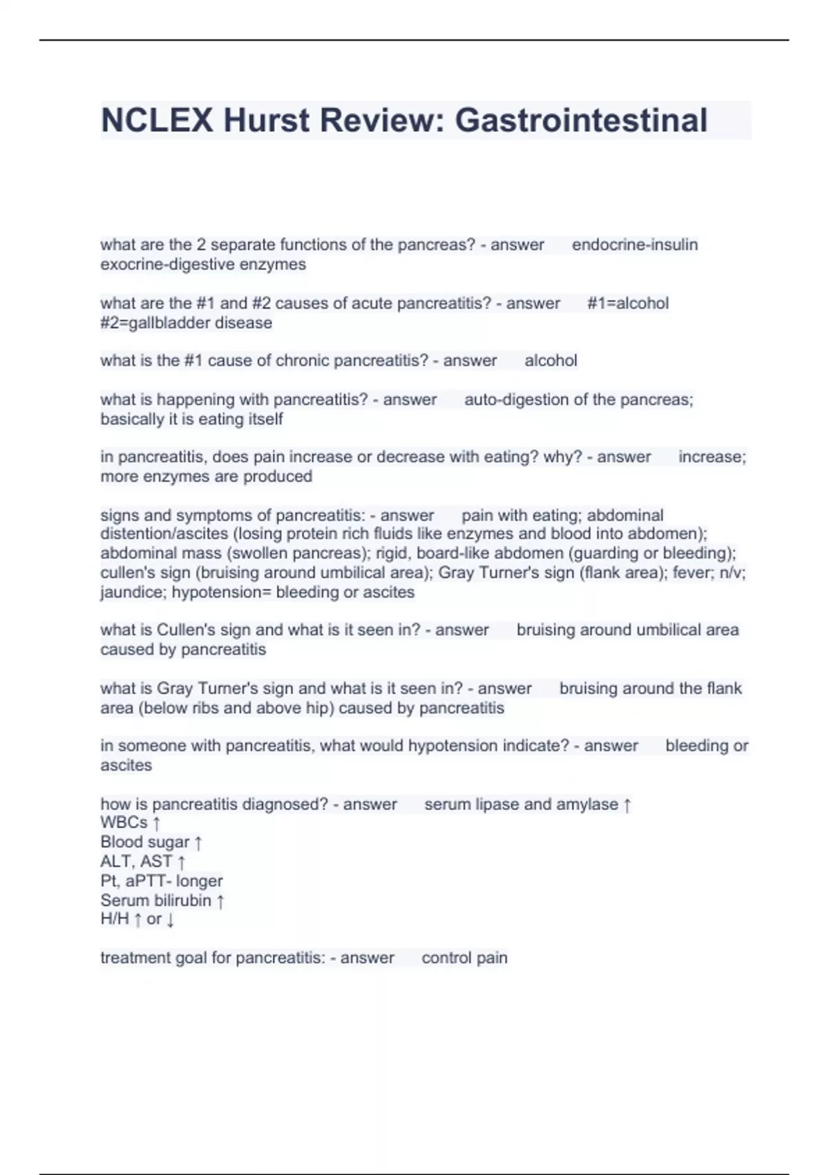 NCLEX Hurst Review Gastrointestinal Questions with correct 2024 - HURST ...