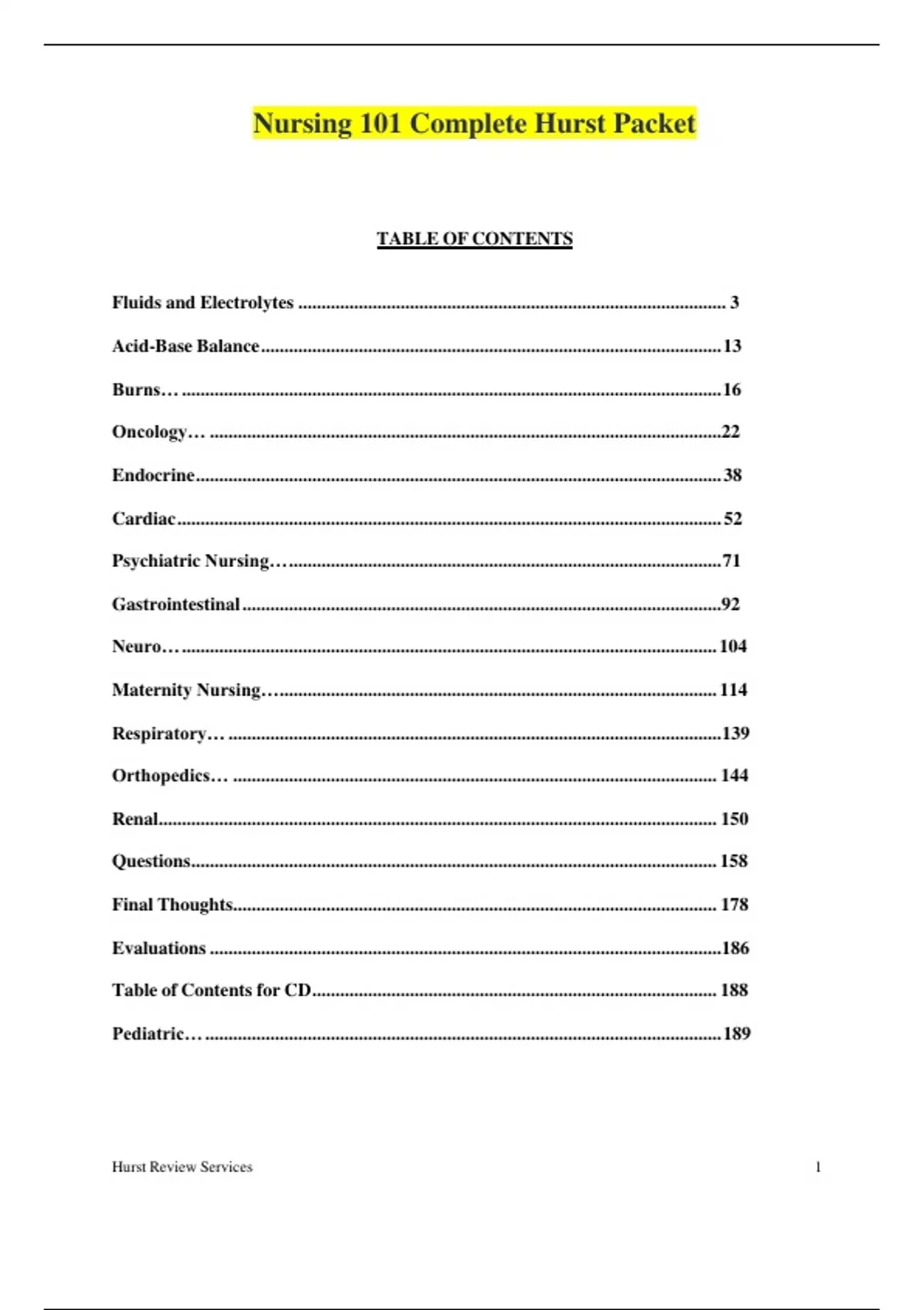 Nursing 101 Complete Hurst Packet - Nursing 101, - Stuvia US
