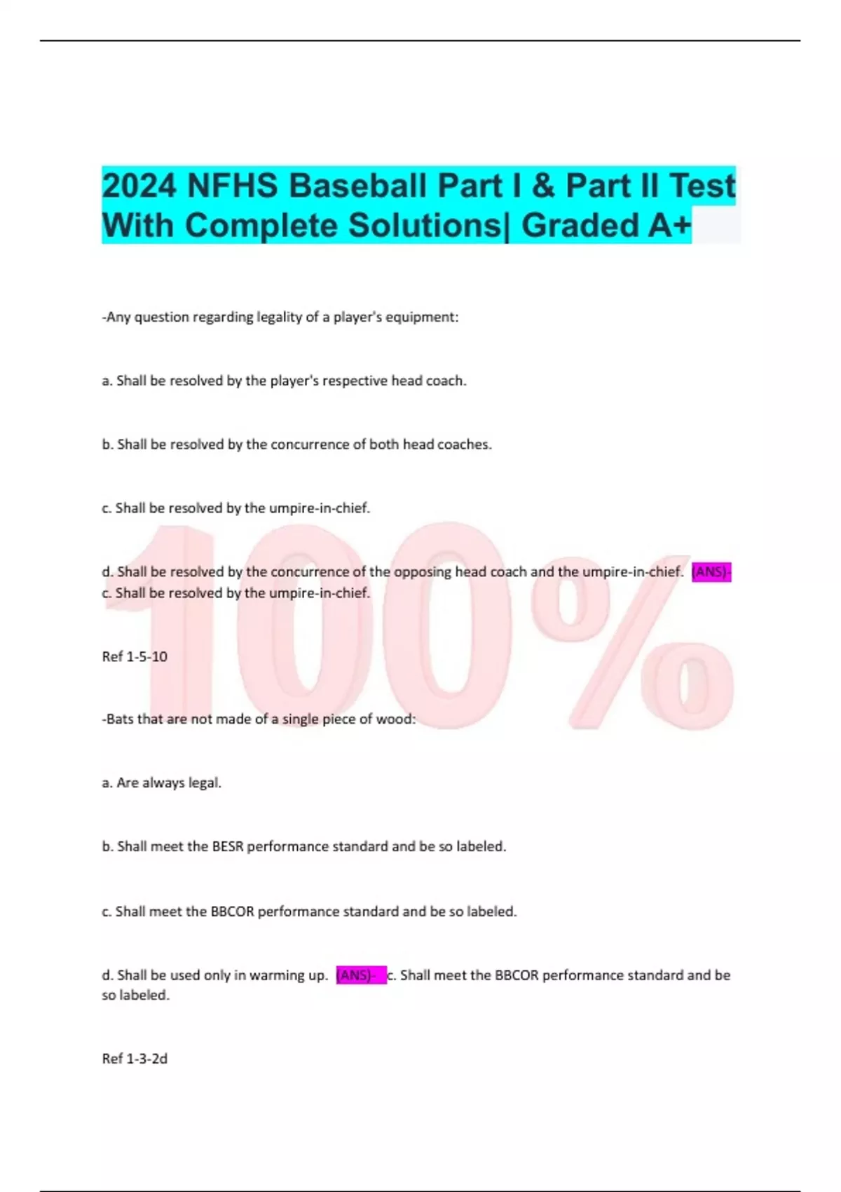 2024 NFHS Baseball Part I & Part II Test With Complete Solutions ...