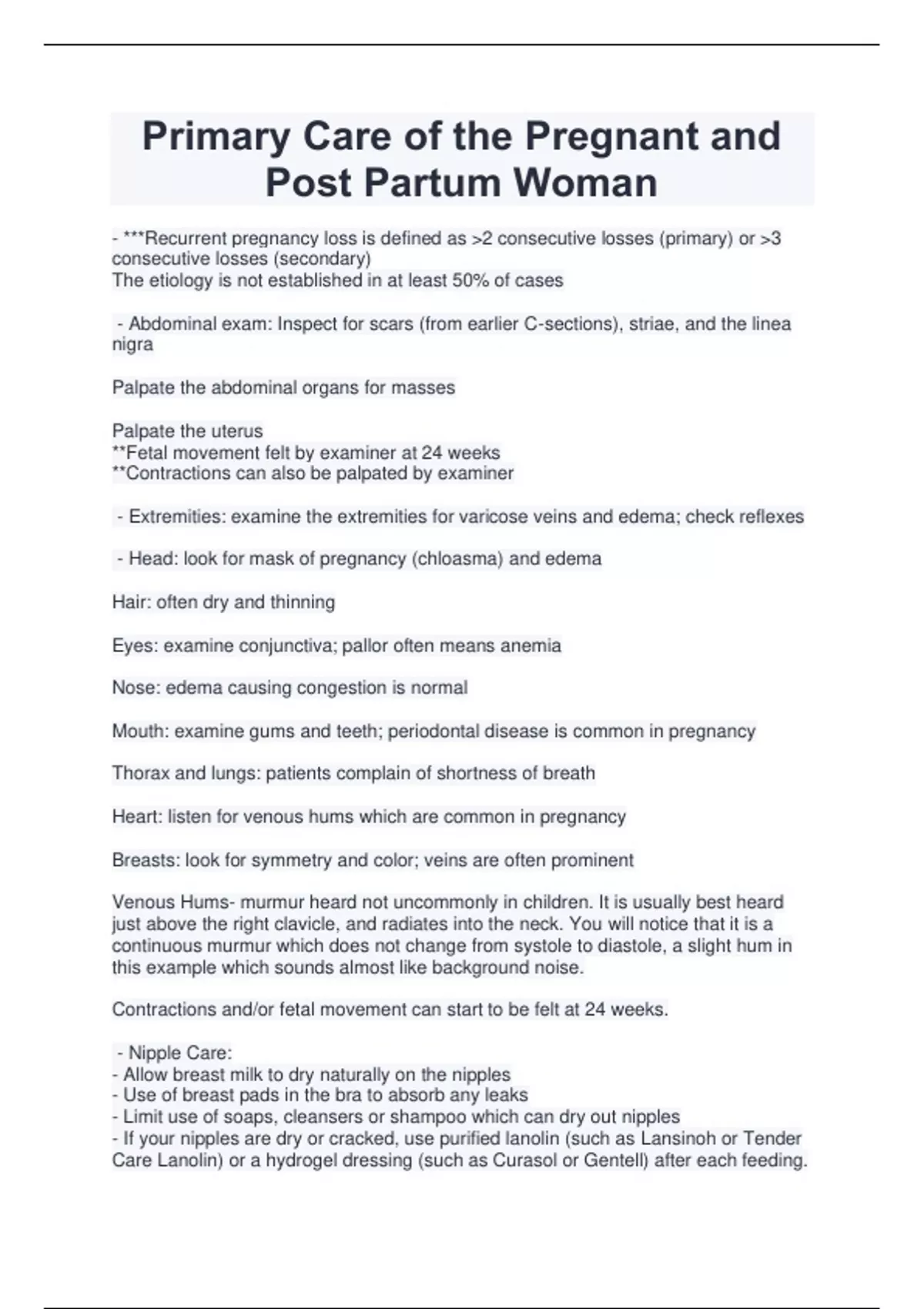 Primary Care of the Pregnant and Post Partum Woman - Primary Care of ...