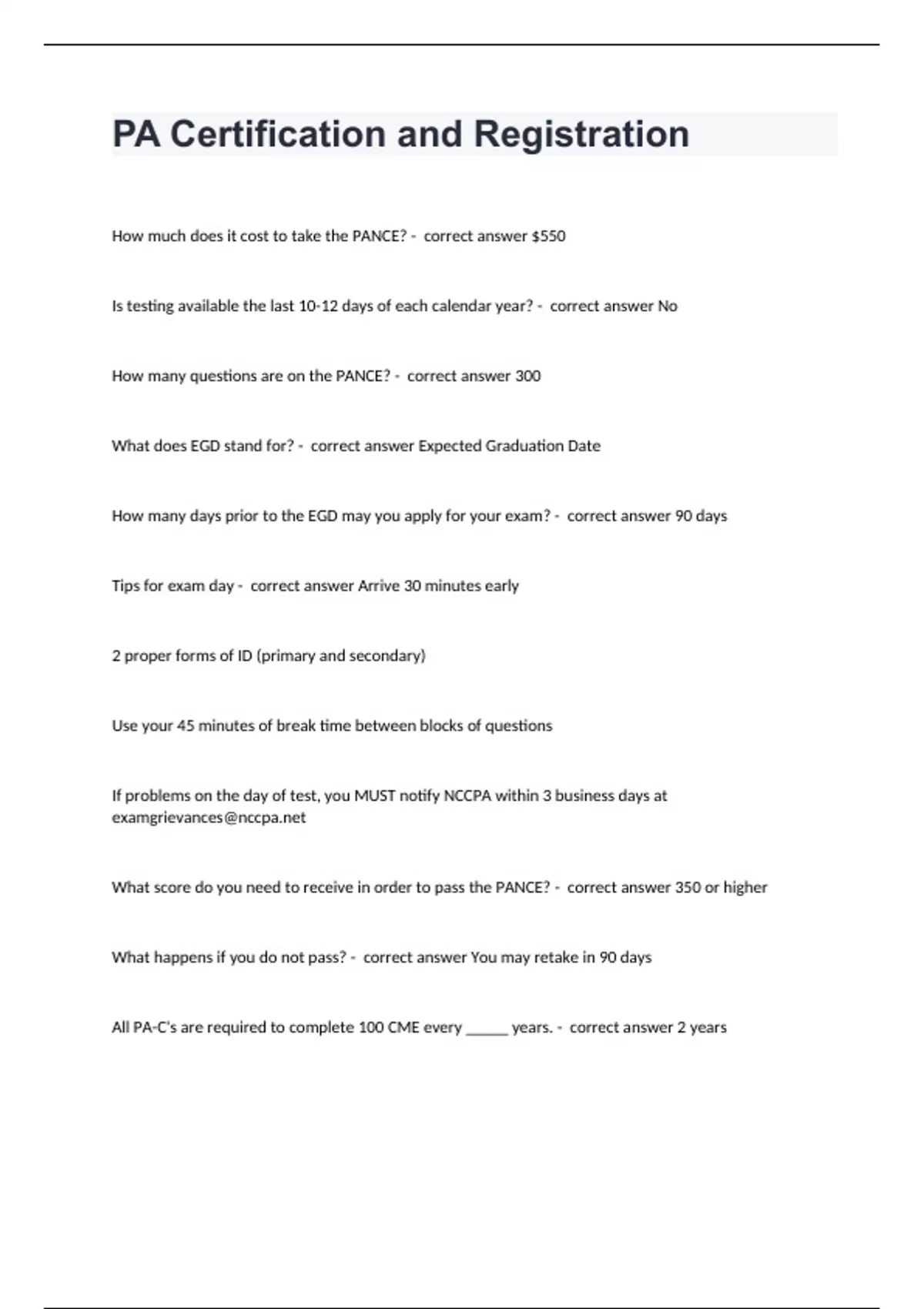 PA Certification and Registration Question and answers correctly solved ...