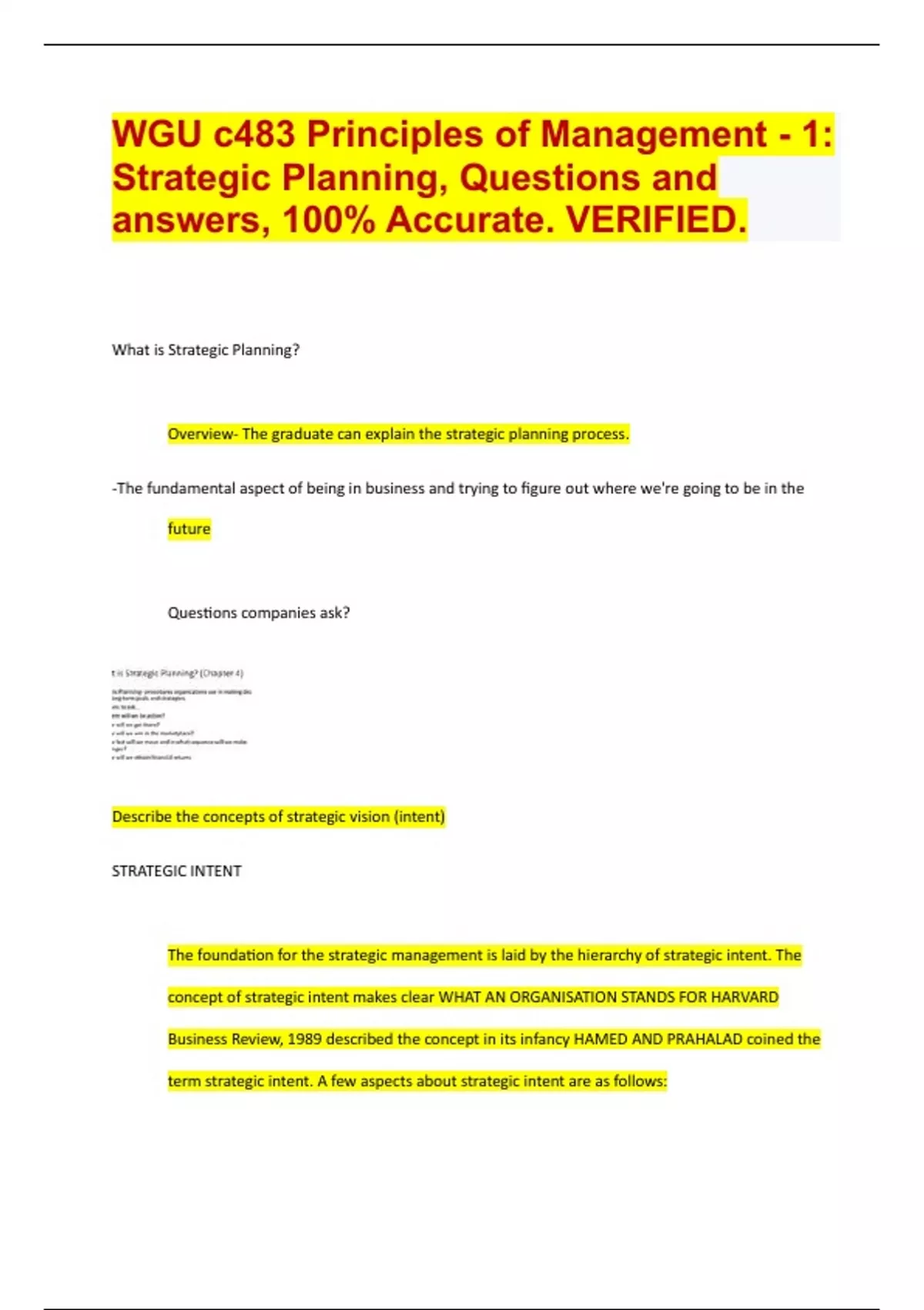 WGU c483 Principles of Management - 1: Strategic Planning, Questions ...