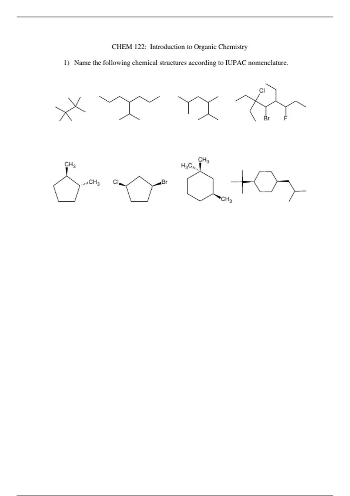 Practice Handout: IUPAC Nomenclatures & Conformations - Organic ...