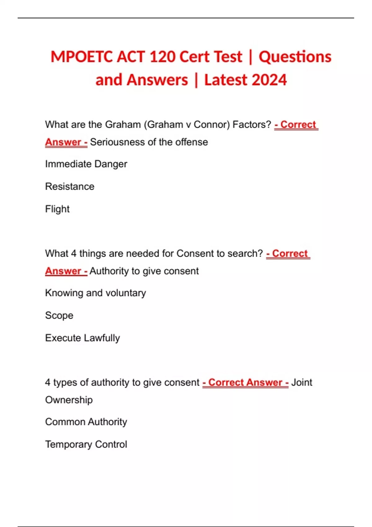 MPOETC ACT 120 Cert Test | Questions and Answers | Latest 2024 - MPOETC ...