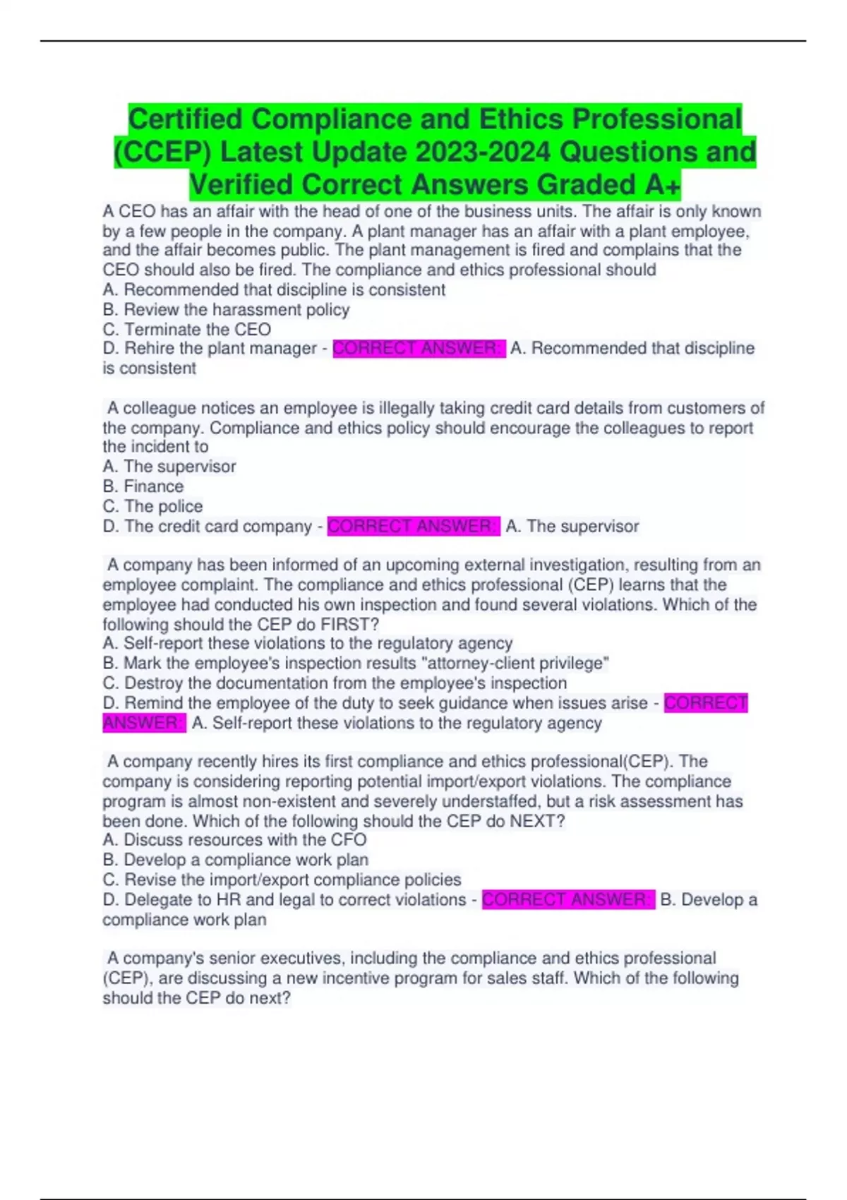 Certified Compliance and Ethics Professional (CCEP) Latest Update ...