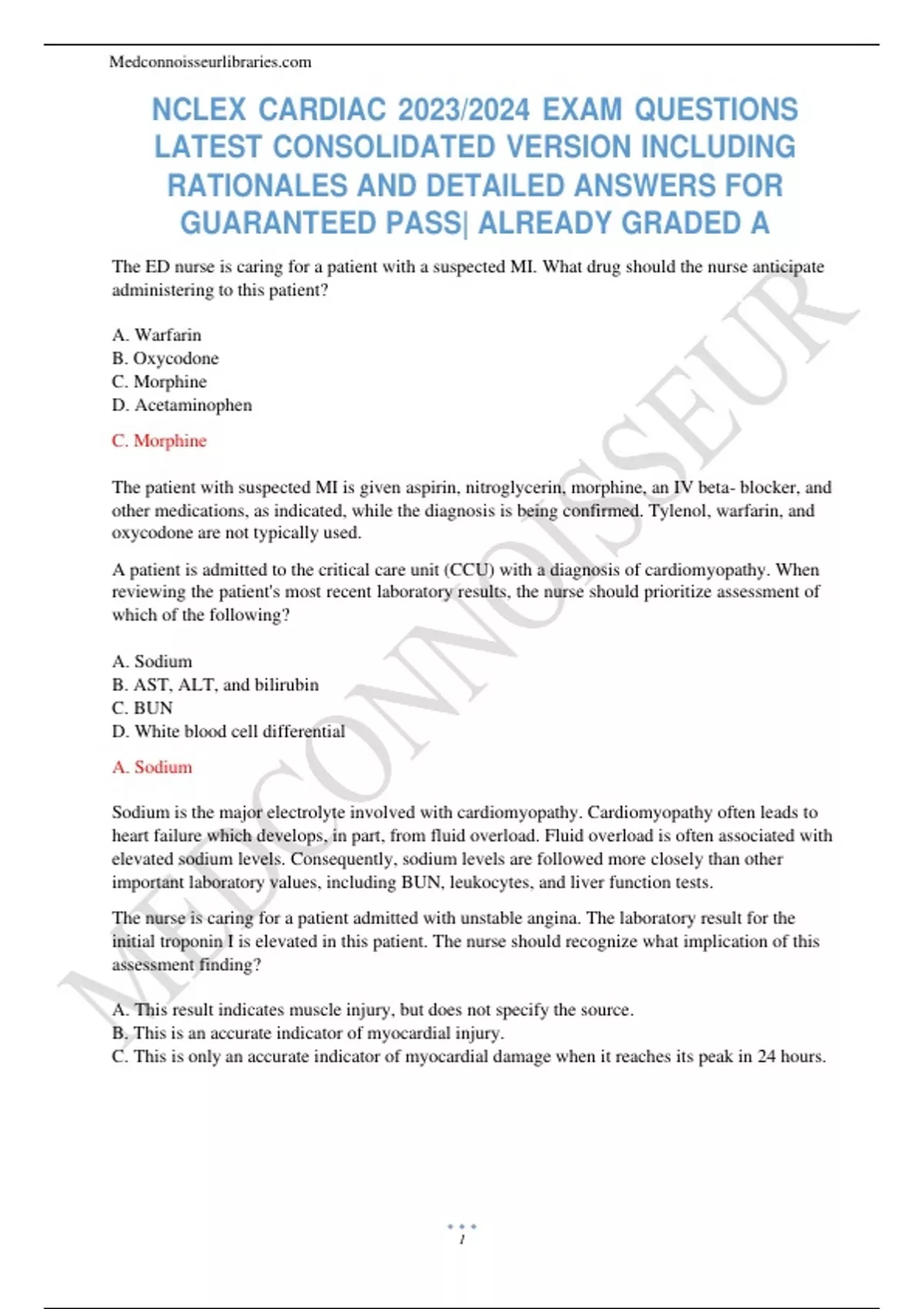 NCLEX CARDIAC 2023/2024 EXAM QUESTIONS LATEST CONSOLIDATED VERSION ...