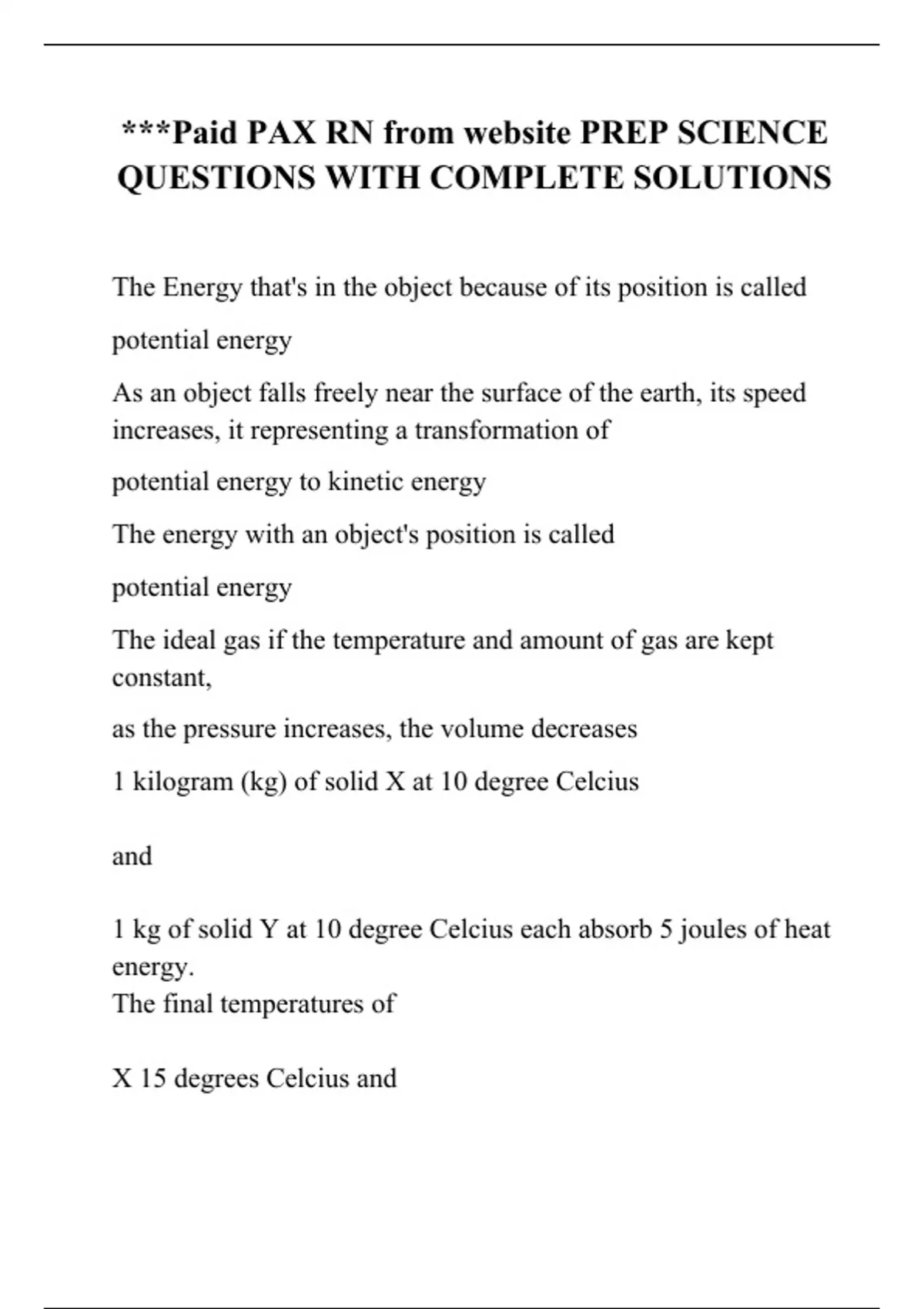 ***Paid PAX RN from website PREP SCIENCE QUESTIONS WITH COMPLETE ...