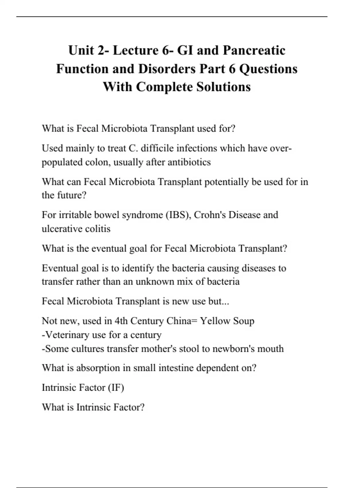 Unit 2- Lecture 6- GI and Pancreatic Function and Disorders Part 6 ...