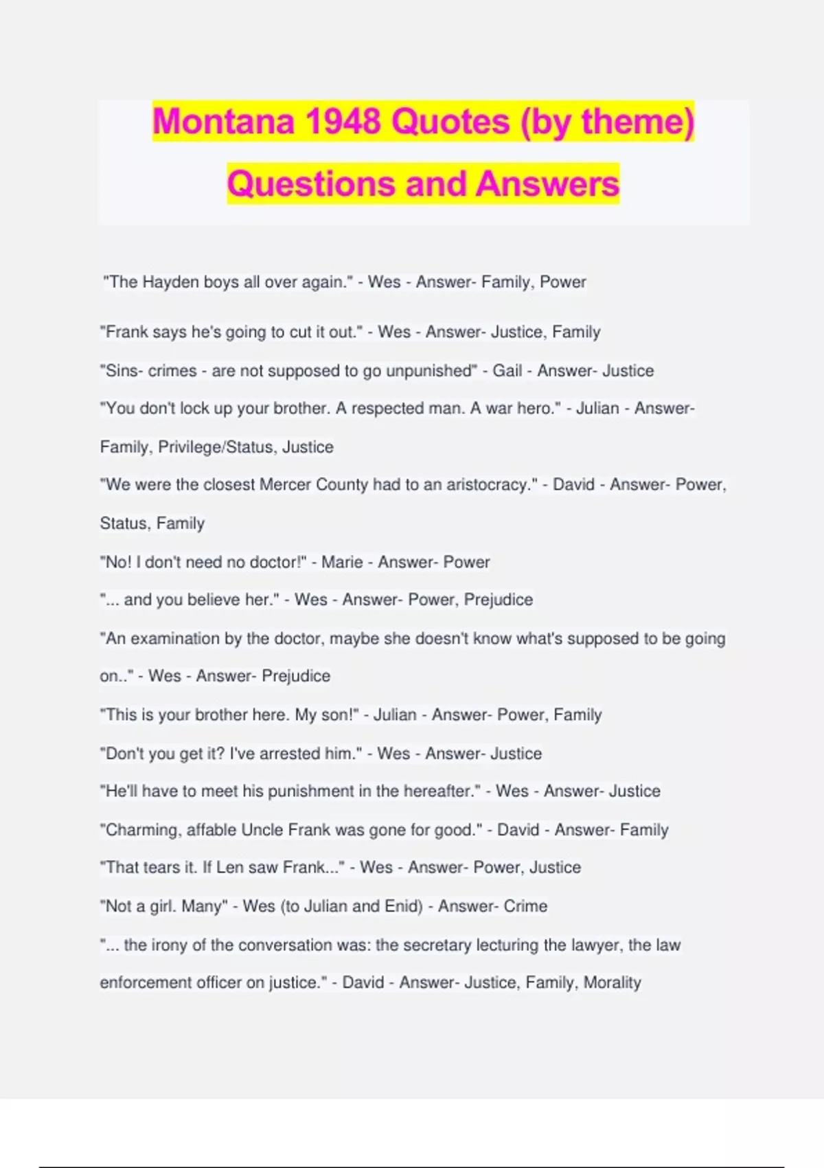 Montana 1948 Quotes (by theme) Questions and Answers - Montana 1948 ...