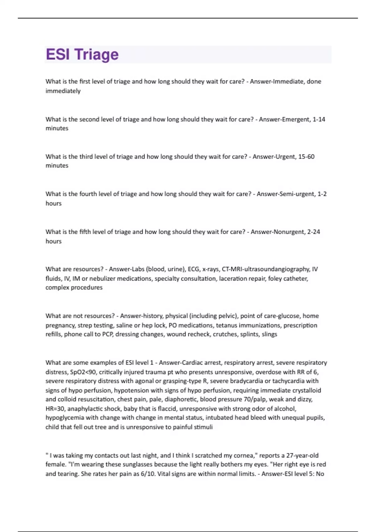 ESI Triage Questions and Answers with complete solutions - ESI Triage ...