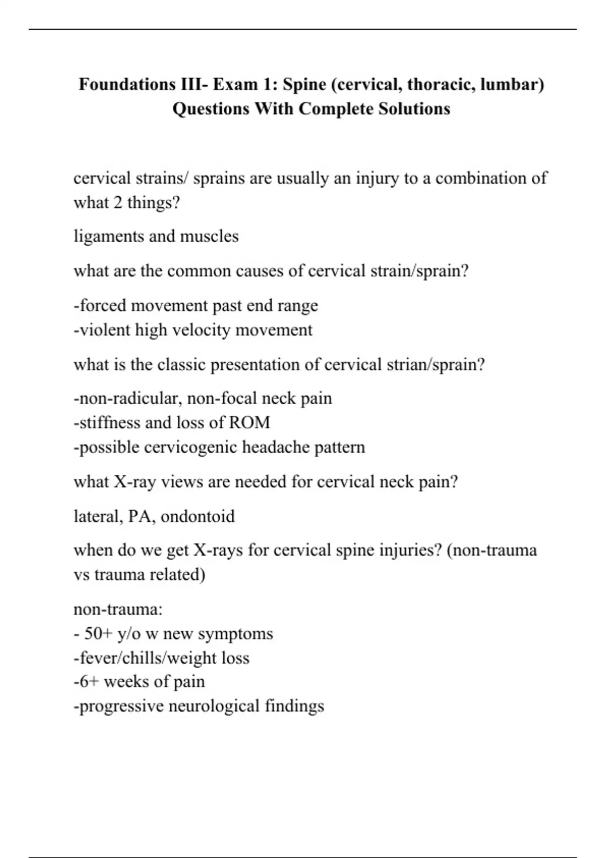 Foundations III- Exam 1: Spine (cervical, thoracic, lumbar) Questions ...