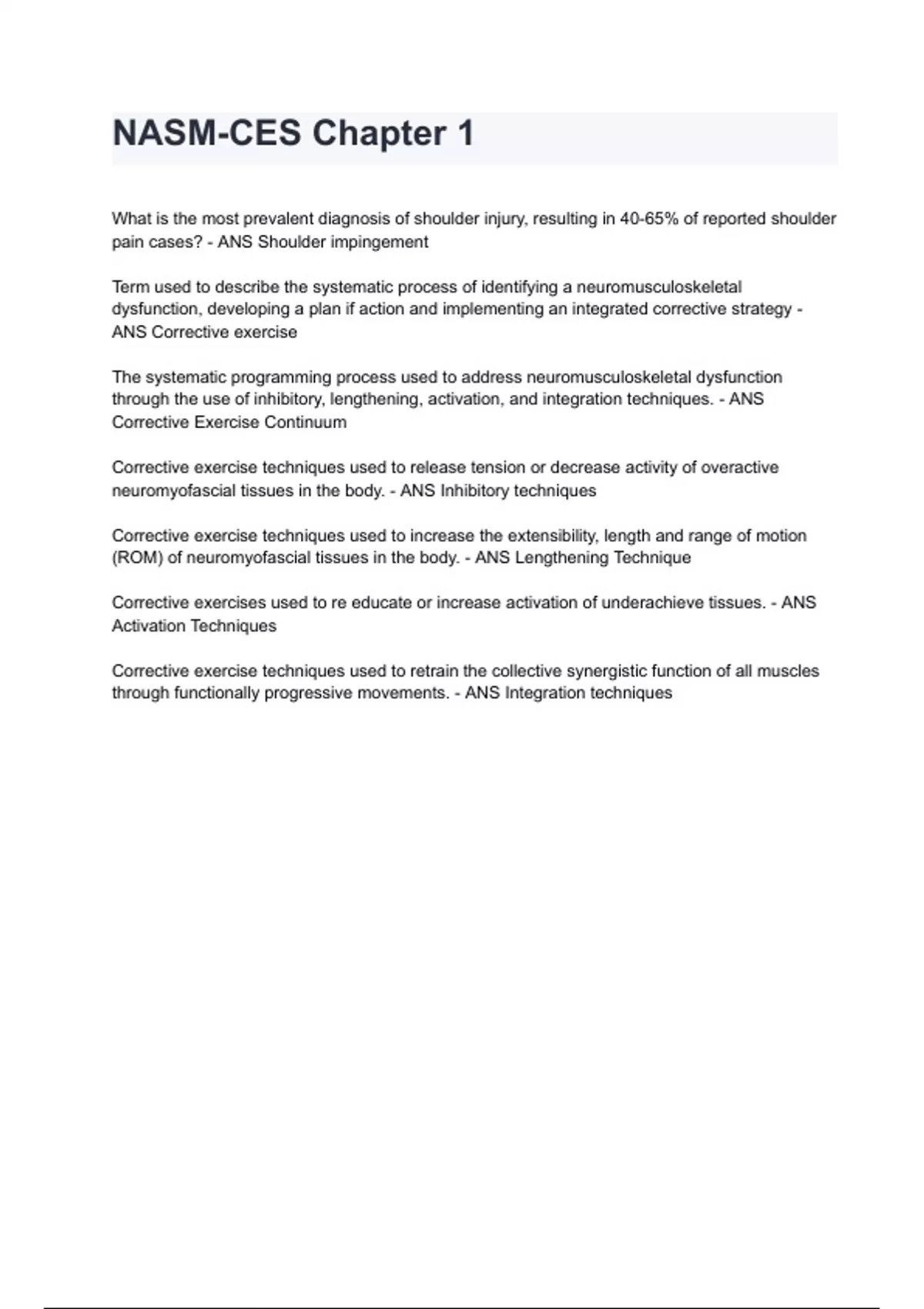 NASM-CES Chapter 1 Exam 2024/2025 Questions With Verified Solutions. - NASM Ces - Stuvia US