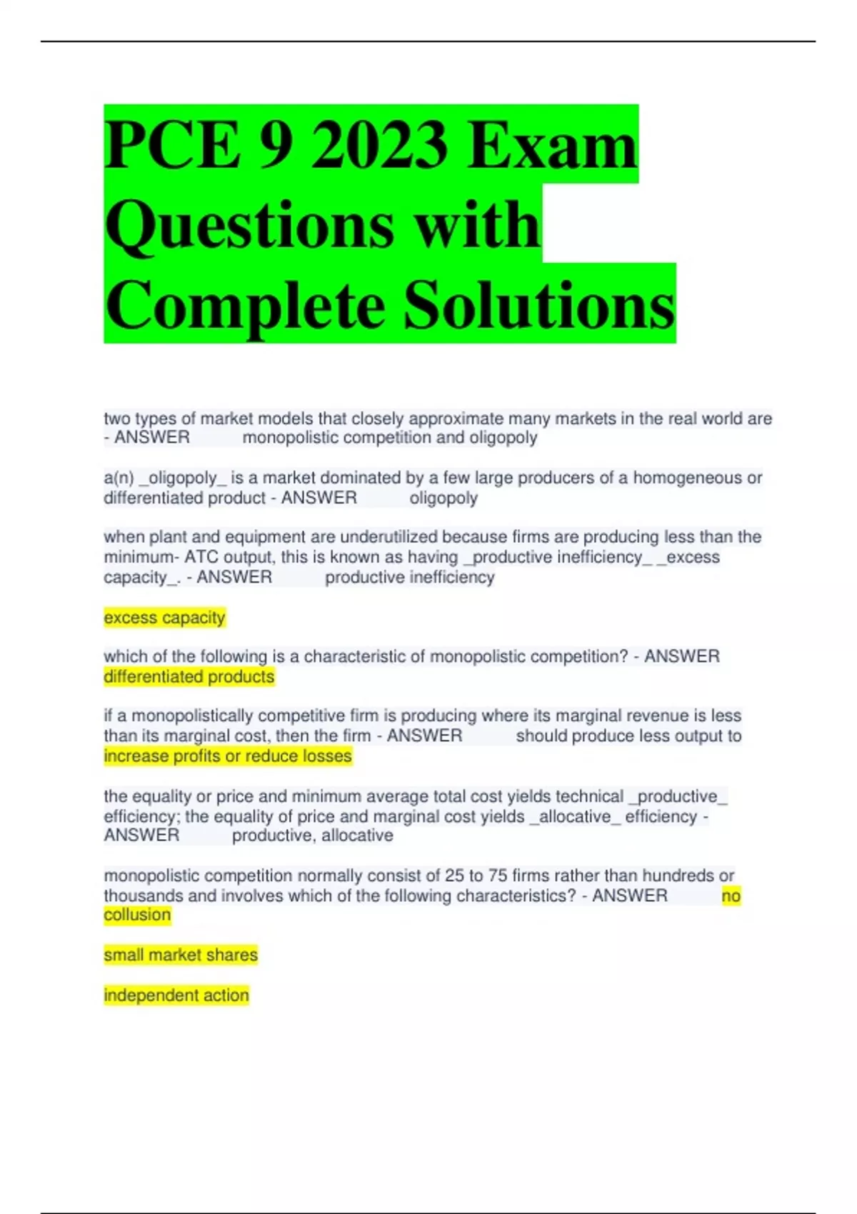 PCE 9 2023 Exam Questions with Complete Solutions - PCE 9 - Stuvia US